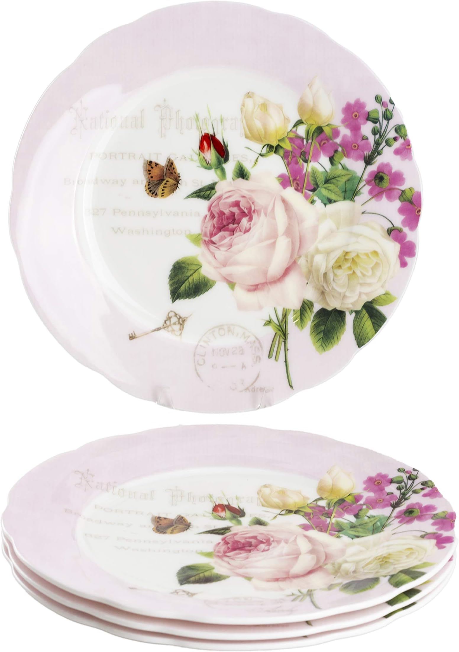 Amazon.com | Gracie Bone China 7-1/2-Inch Ribbed Dessert Plate, Pink ...