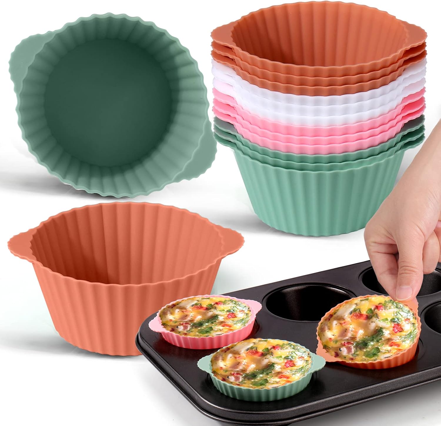Amazon.com: 12 Pcs Silicone Muffin Liners with Tabs, Reusable Cupcake ...