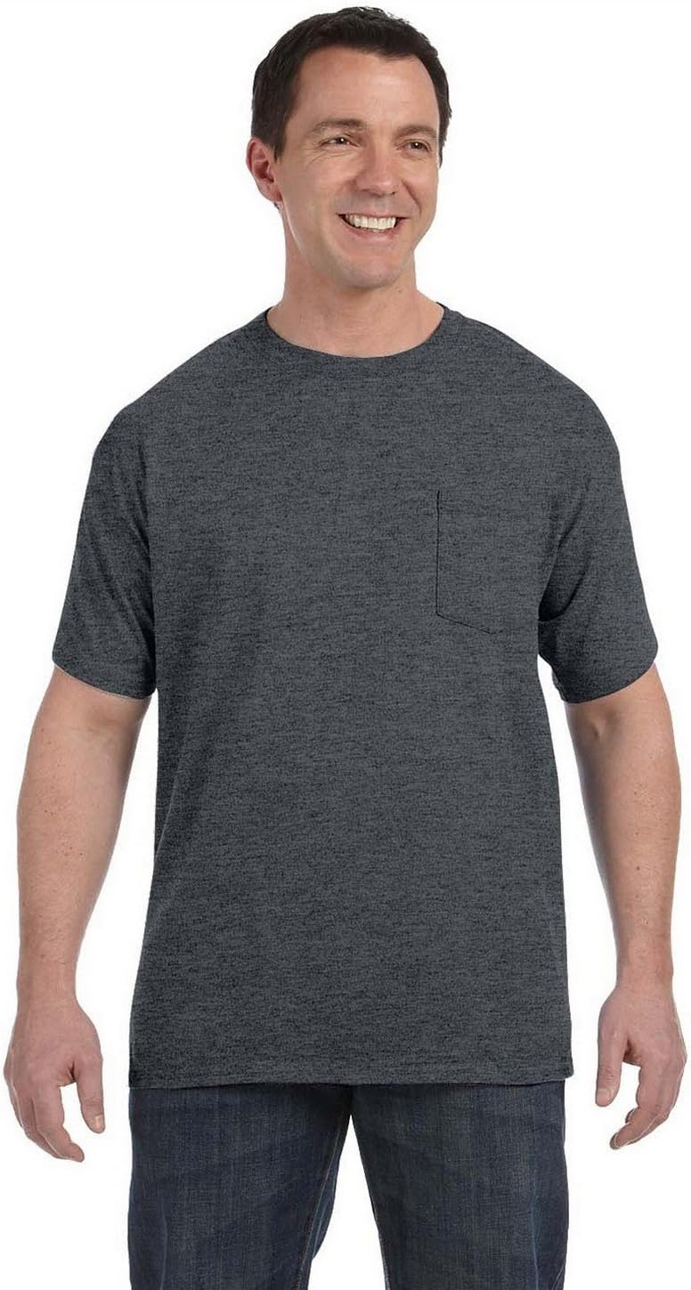 Hanes TAGLESS Pocket T-Shirt,Charcoal Heather,Small | Amazon.com