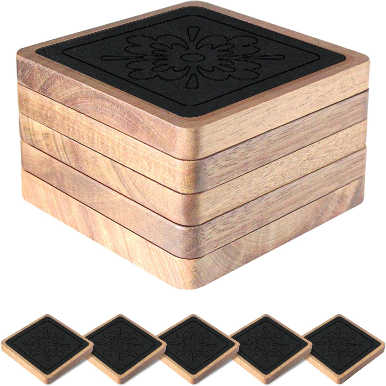 Amazon.com: Marble Acacia Wood Drinks Coasters Set of 4, Acacia Wooden ...