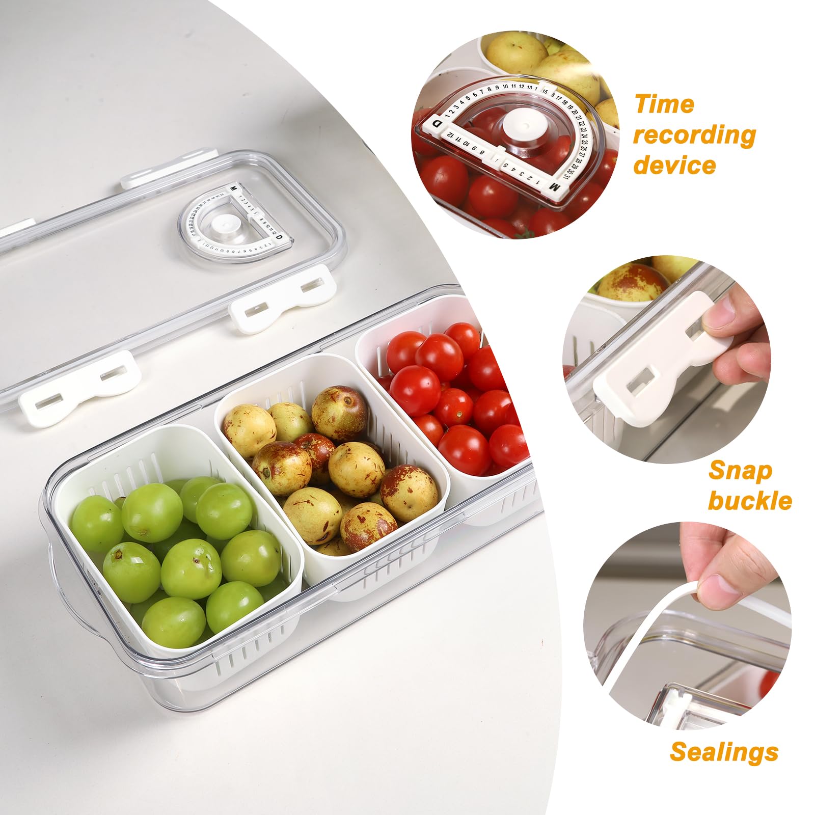 Snapklik.com : Fruit Storage Containers For Fridge 3 Compartments Snack ...