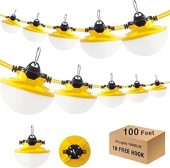 JC-LGL 100FT Construction String Light 130W 16000Lm, 5000K Industrial ...