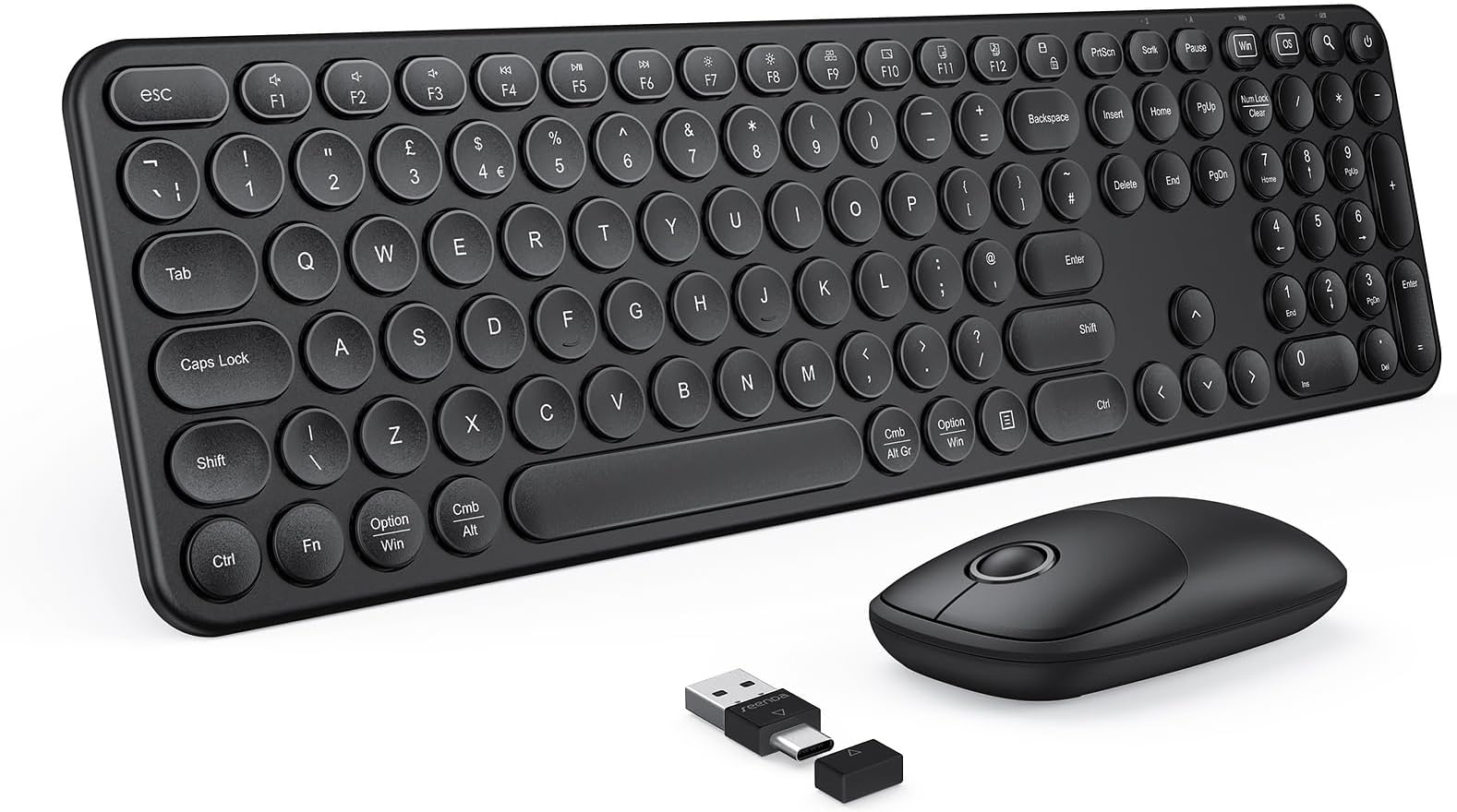 Wireless Keyboard and Mouse Set, USB A and Type C Wireless Keyboard and ...