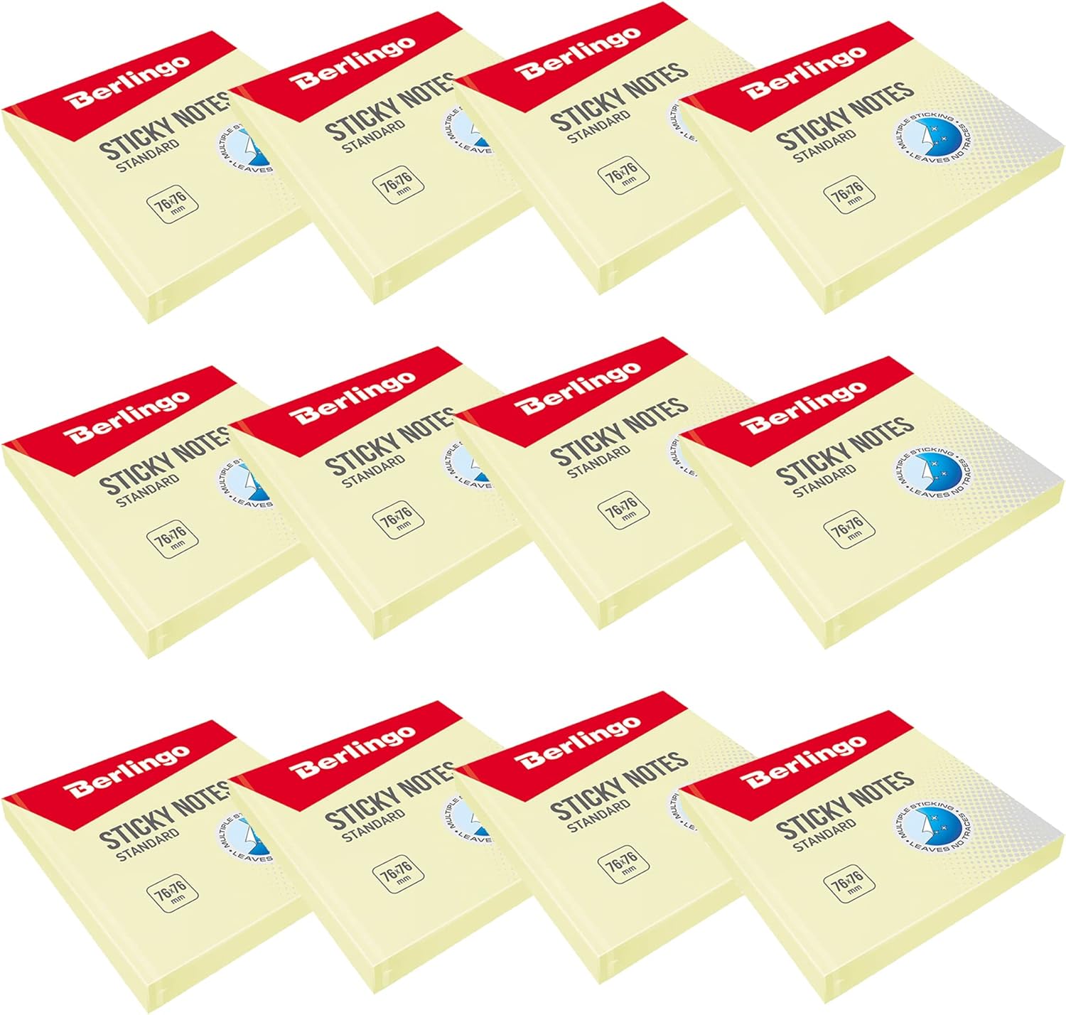 Berlingo Klebezettel Block, 76x76 mm, 12 Blöcken, 100 Blatt pro Block ...