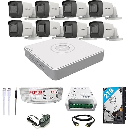 Buy HIKVISION 8 Channel DVR with 5 MP 8 Bullet Wired Cameras with Audio ...