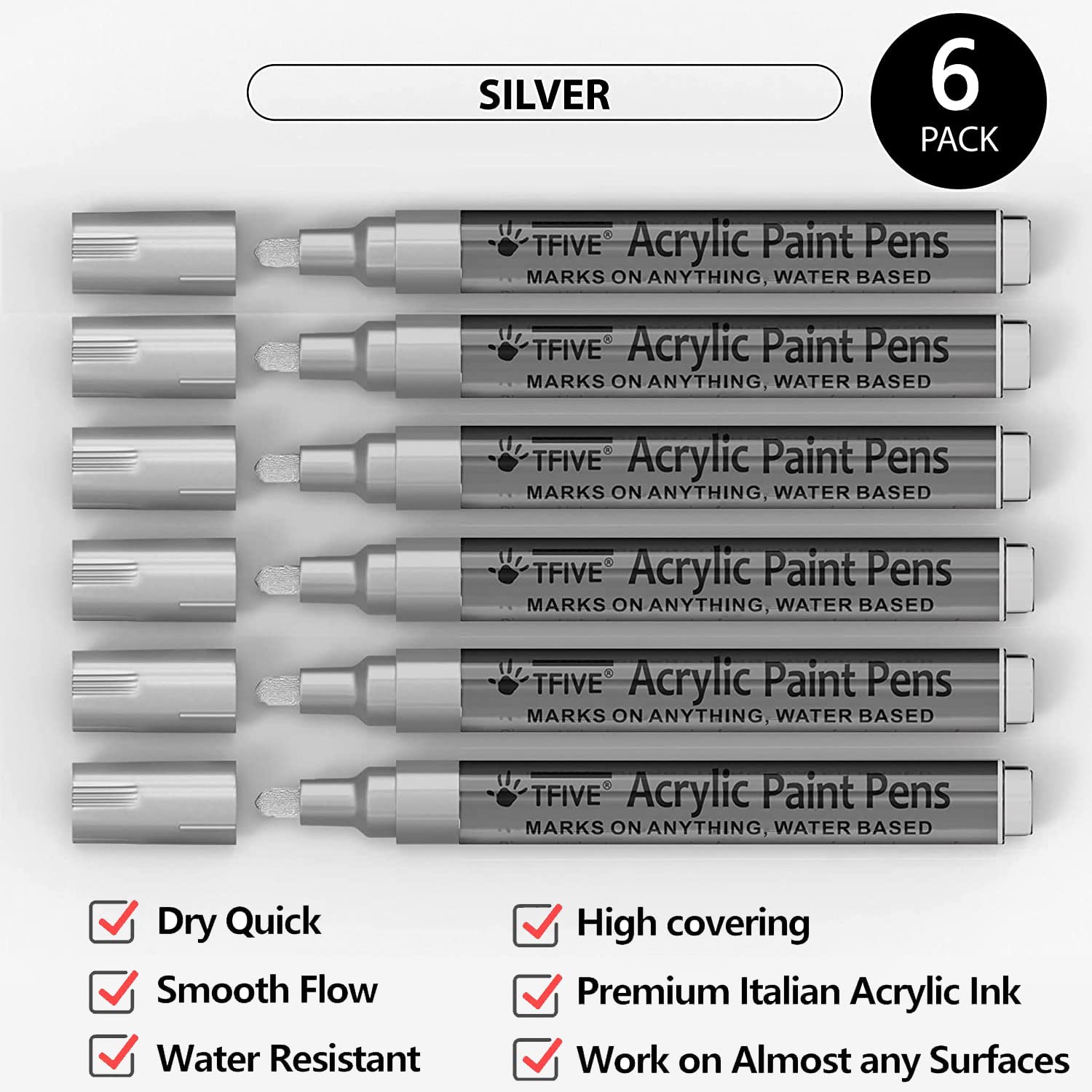Snapklik.com : Silver Acrylic Paint Marker Pens - 2-3mm Medium Tip, 6 ...