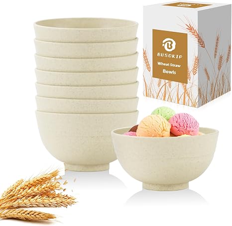 Amazon.com: BUSOKIP Beige Wheat Straw Bowls, 10 OZ Snack Bowls Set of 8 ...