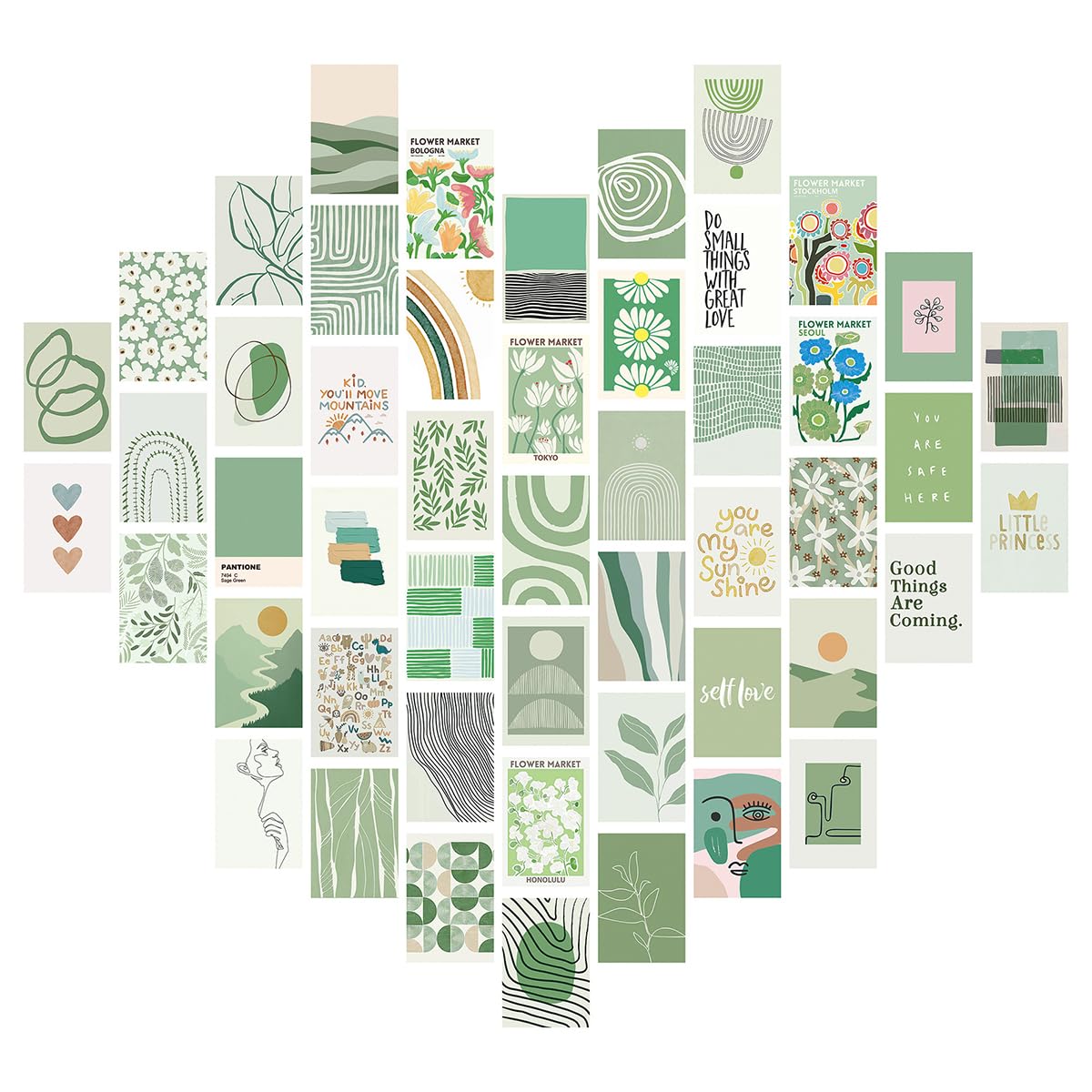 Verve Jelly Wall Collage Kit 50Pcs Green Botanical Photo Posters Collections Danish Pastel ...
