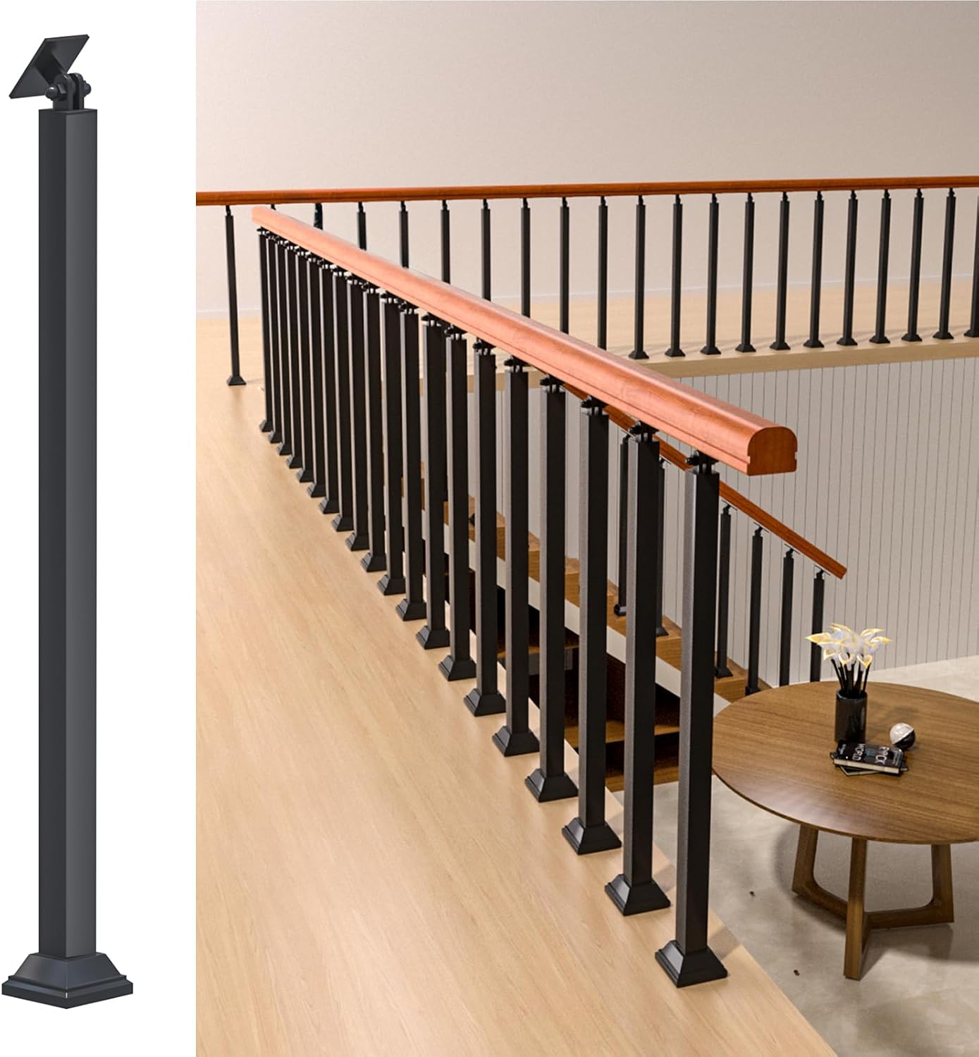 MM MELISEN Indoor Stair Railing Kits, Black Metal Baluster Posts, with ...