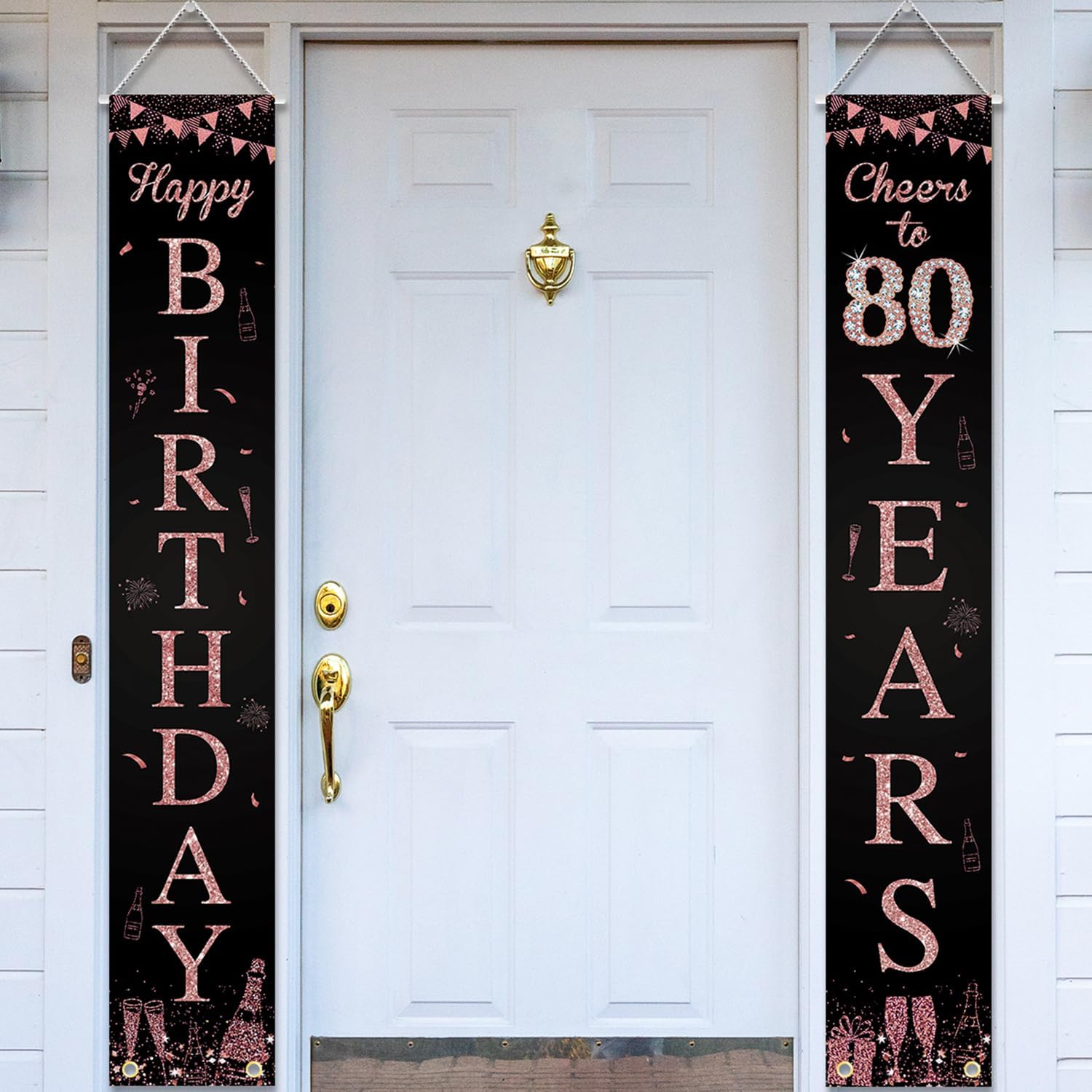 Amazon.com: Happy 80th Birthday Door Banner Porch Sign Rose Gold ...