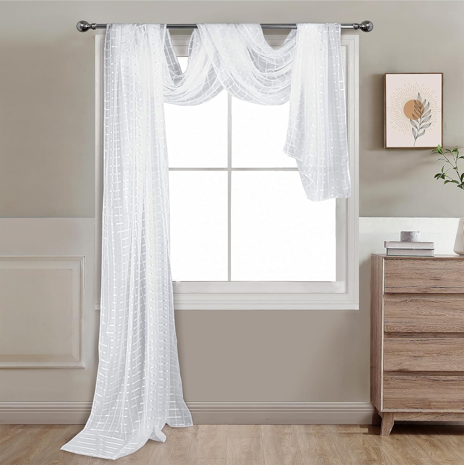 Amazon.com: Tony's collection Christmas Sheer Window Scarf Fabric Sheer ...