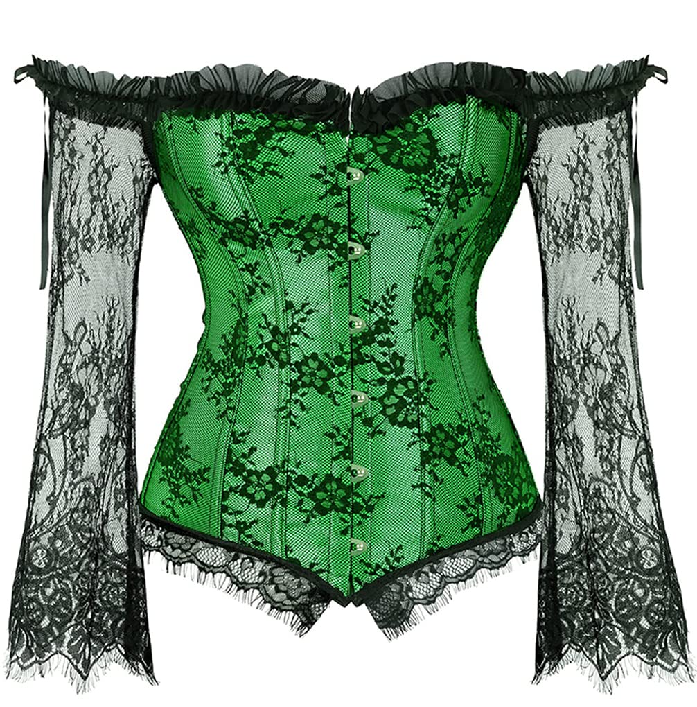 Kelvry Women Sexy Basque Off-Shoulder Lace up Boned Bustier Overbust ...