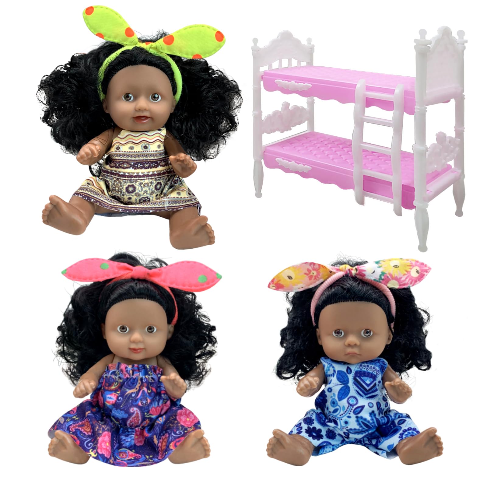 Amazon.com: 3 Pcs Mini Baby Dolls with Bunk Bed Set, Black Baby Dolls ...
