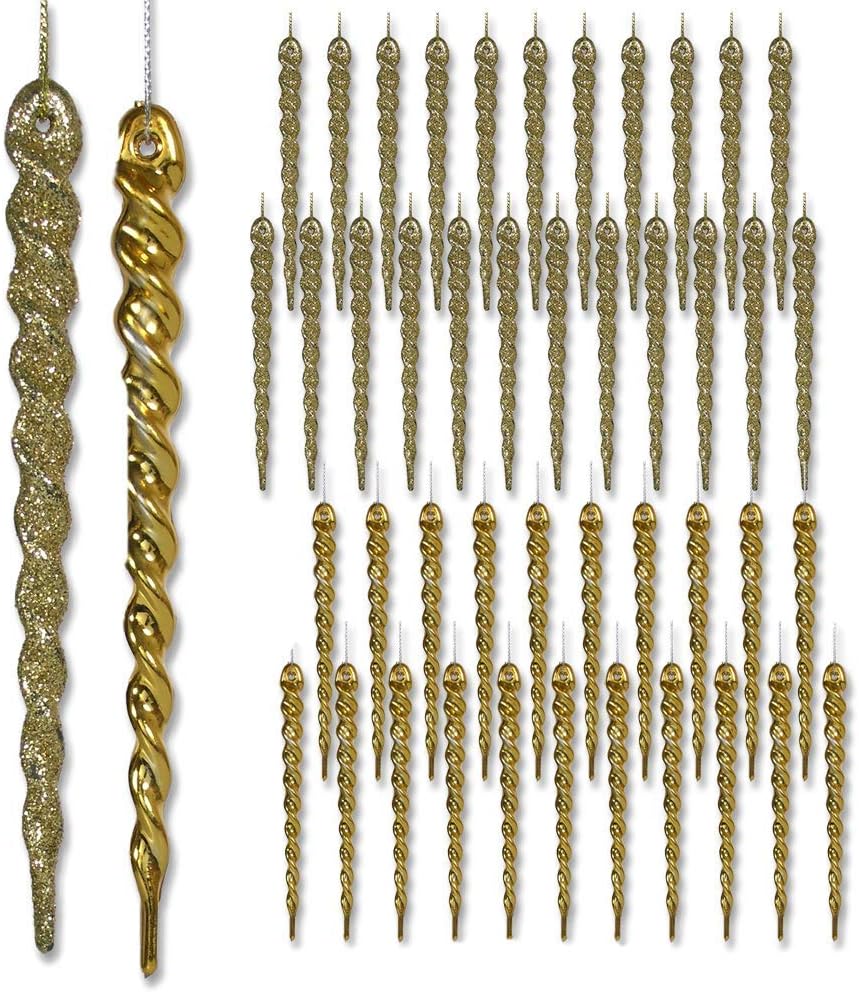 Amazon.com: BANBERRY DESIGNS Gold Icicle Ornaments - Set of 48 Hanging ...