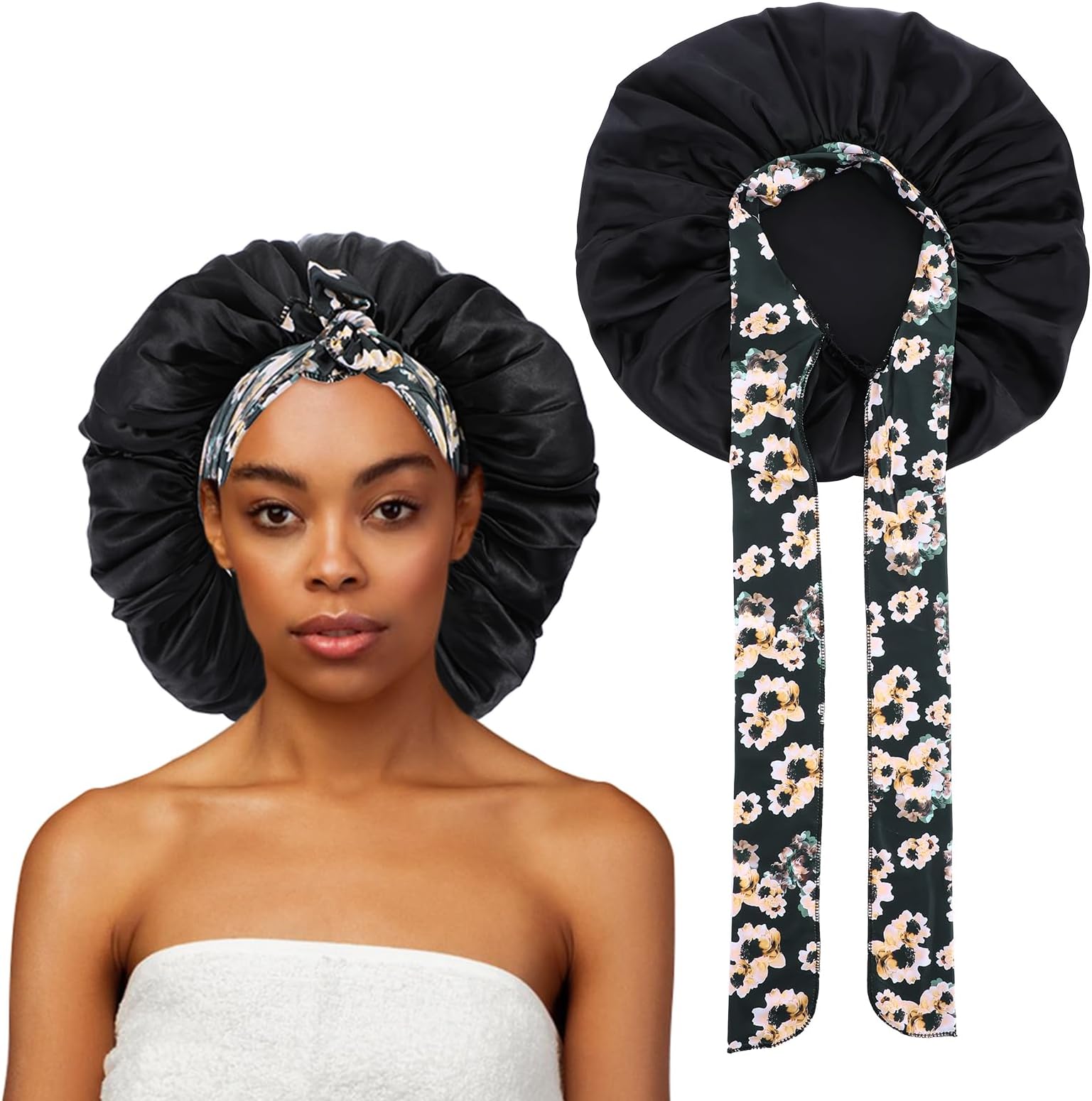 Amazon.com : 2PCS Large Satin Silk Hair Bonnet for Sleeping,Elastic ...