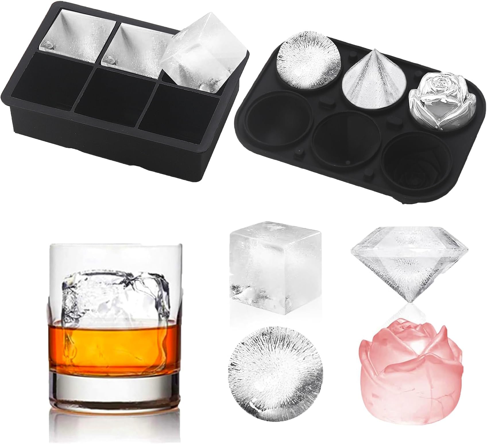 Amazon.com: Kitchen Planet Ice Cube Trays Silicone Variety - Set of 3 ...