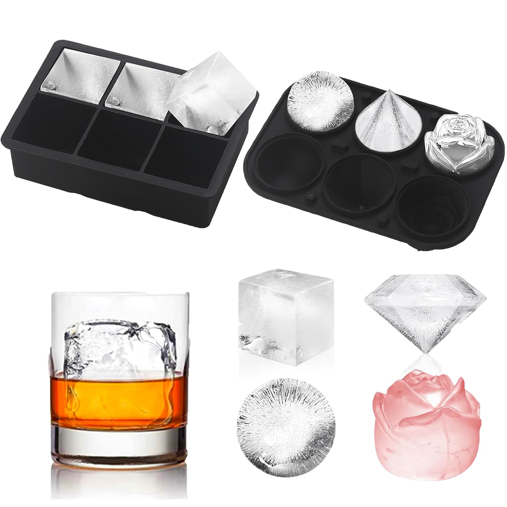 Amazon.com: witice 2Pack Silicone Square and Round Ice Cube Trays for ...