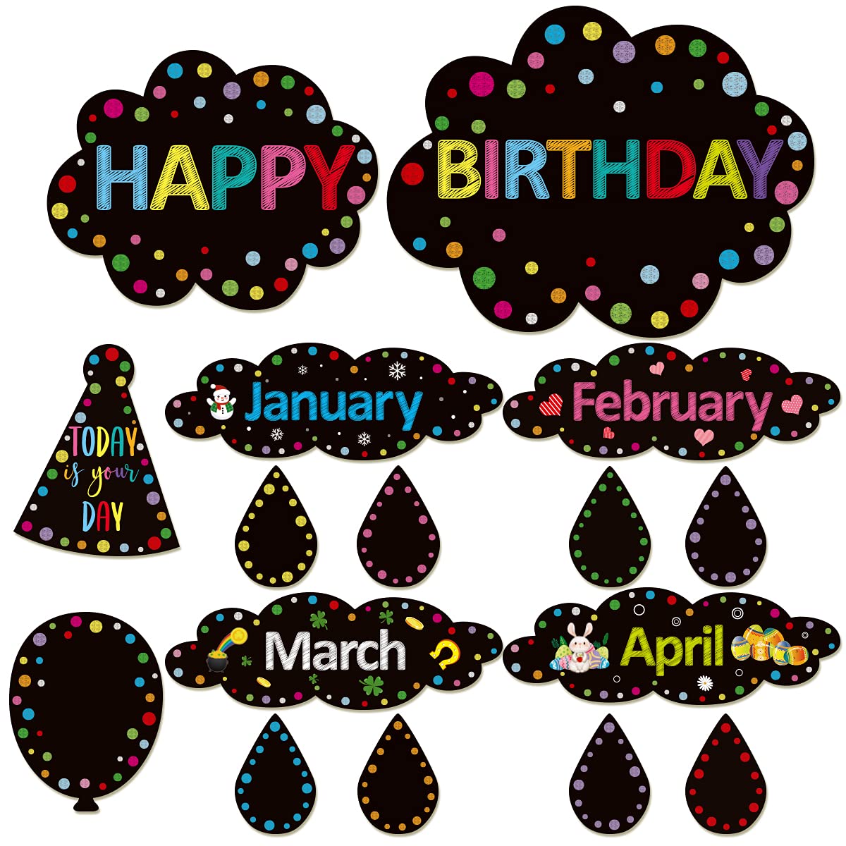 Chalkboard Brights Happy Birthday Bulletin Board Set Classroom ...