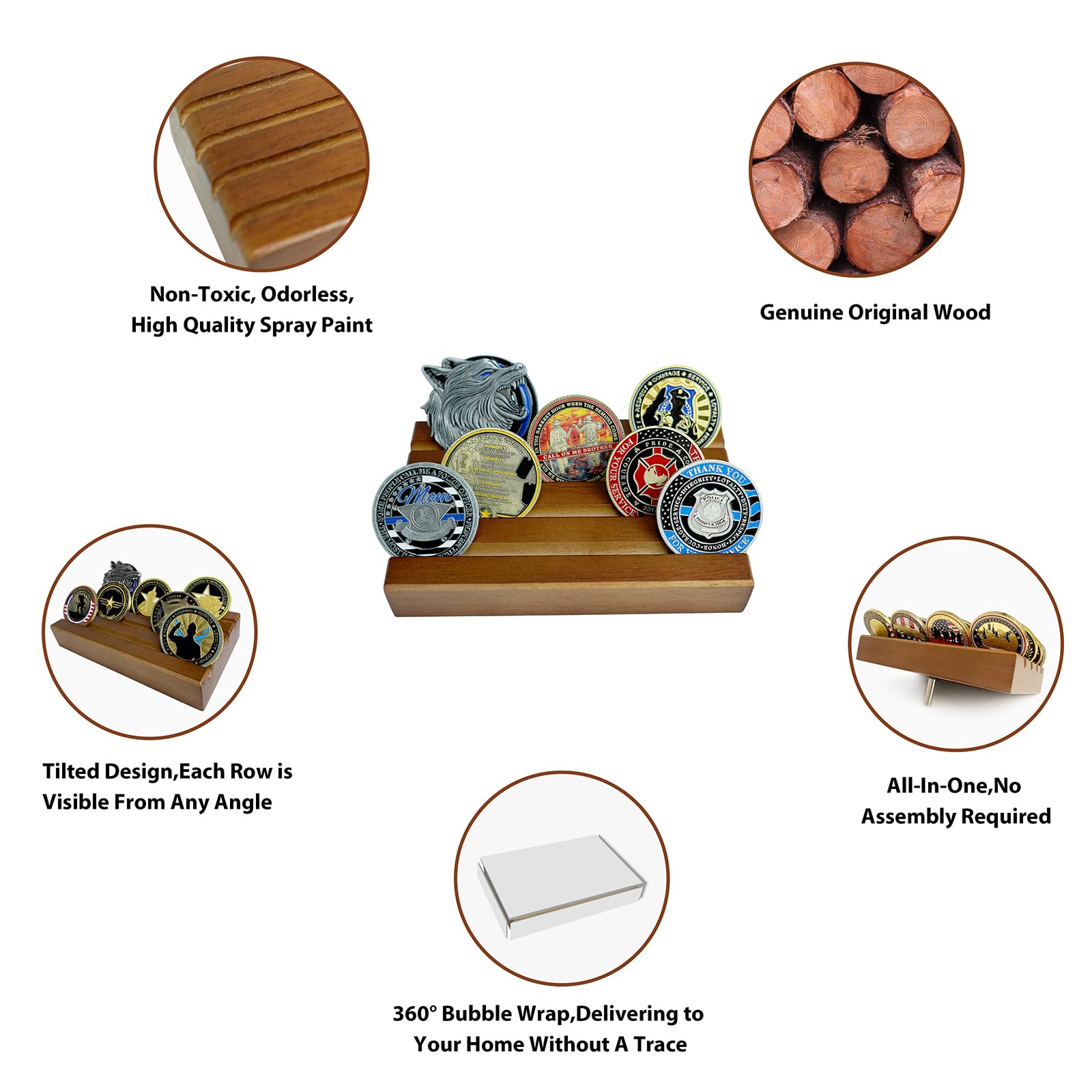 Snapklik.com : DecoWoodo Challenge Coin Holder Display Case 4 Row Solid ...