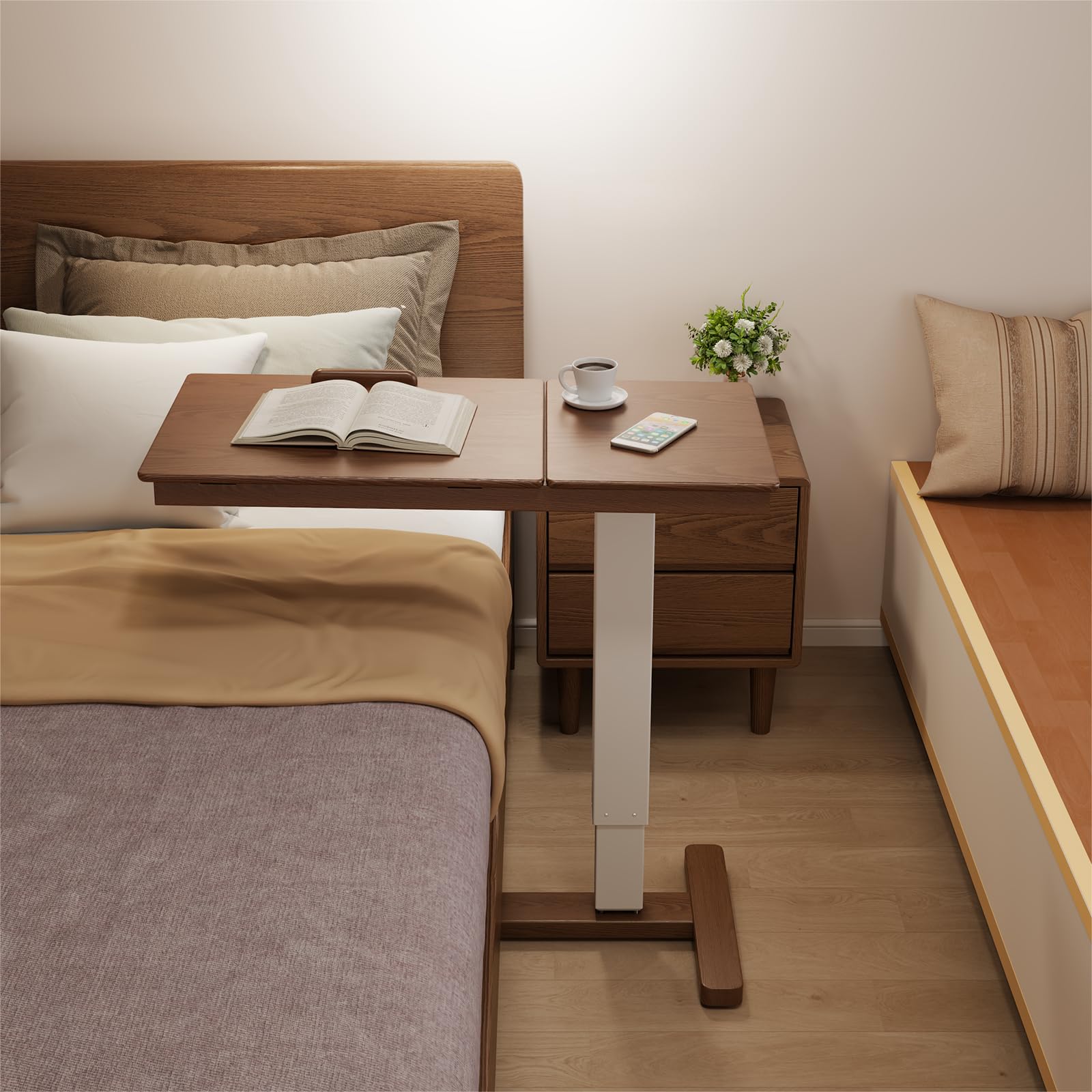 Amazon.com: KASLANDI Solid Wood Overbed Bedside Table with Wheels ...