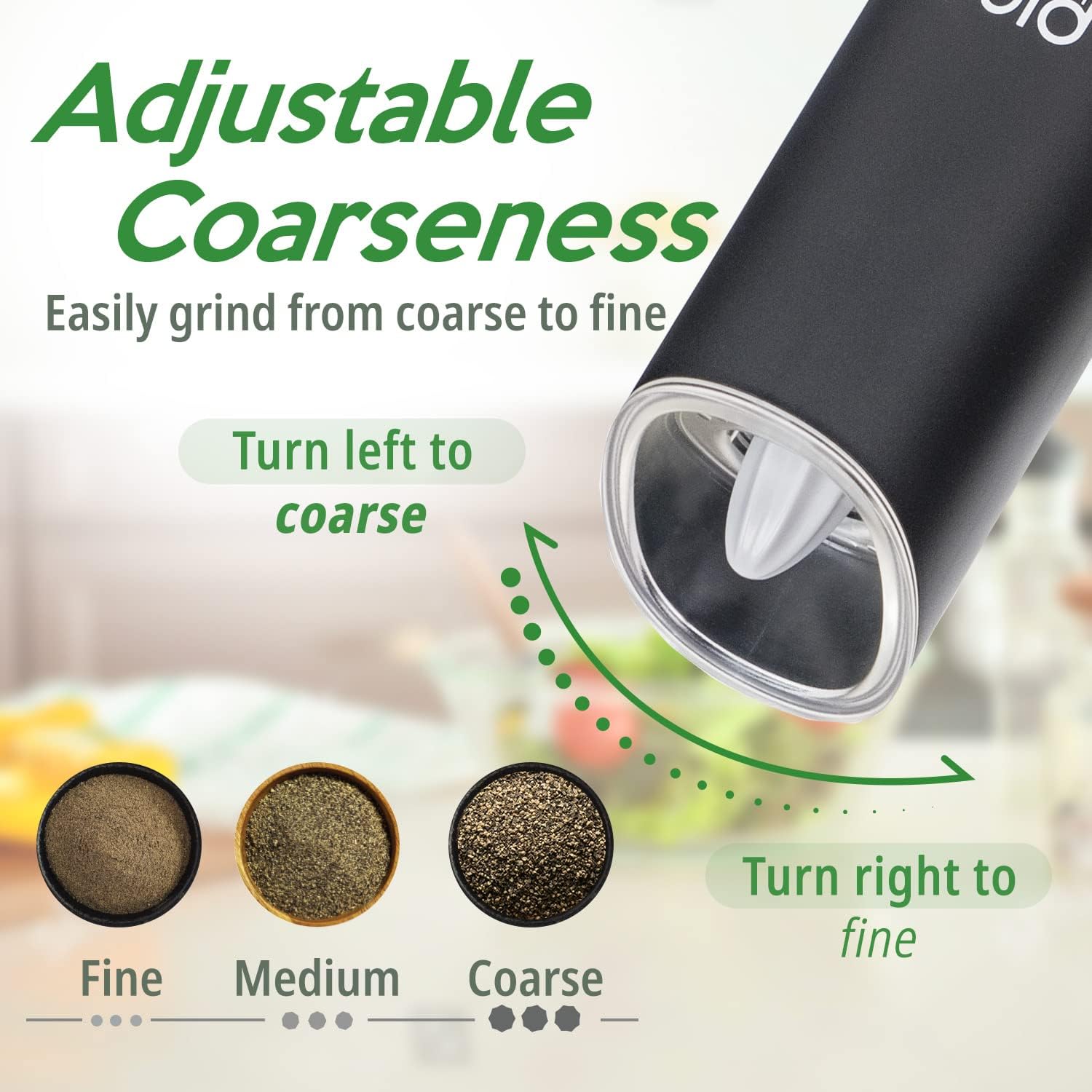 Portable Electric Pepper Mill – Coarseness Adjustable Stainless Steel ...