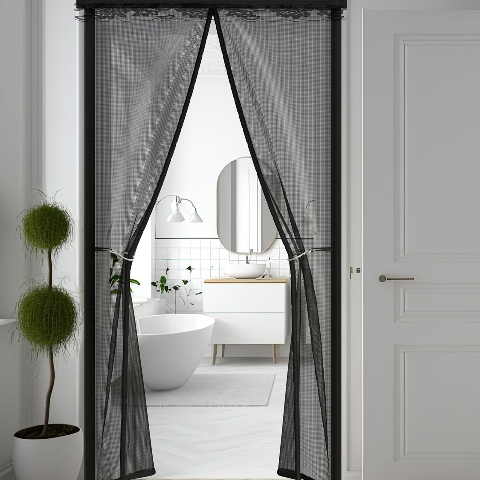 Magnetic Screen Door Black Mesh Door Screen Self Sealing Door Net ...