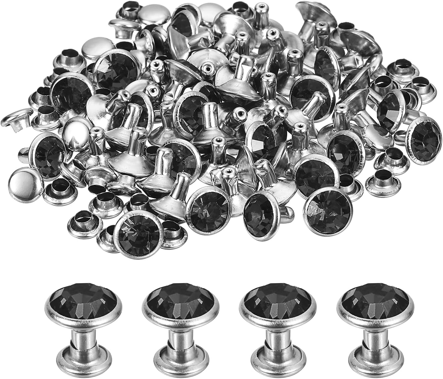 sourcing map 60 Sets Rhinestone Rivets, 8mm Leather Rivets Crystal ...