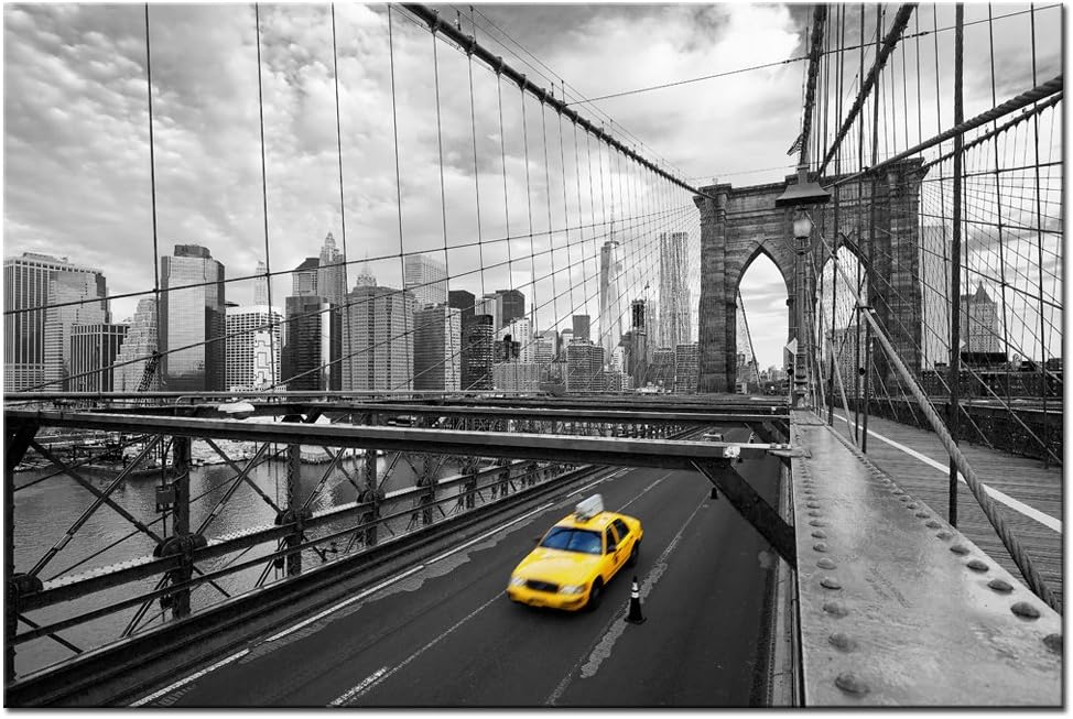 Amazon.com: LevvArts - Modern Black and Yellow Wall Art,Brooklyn Bridge ...