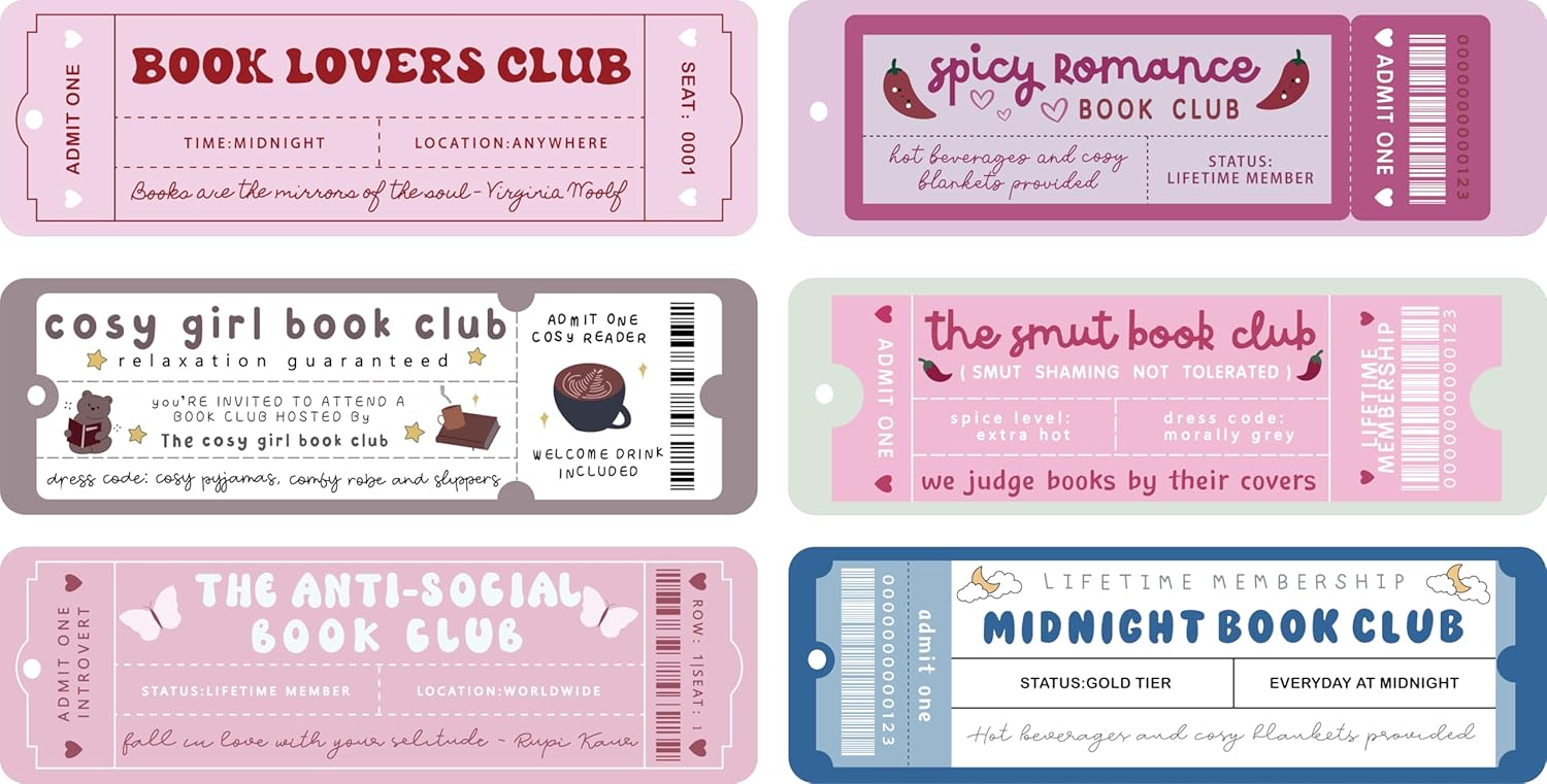 Amazon.com: Hafhef Bookmarks for Book Lovers, Set of 6 Cute Ticket ...