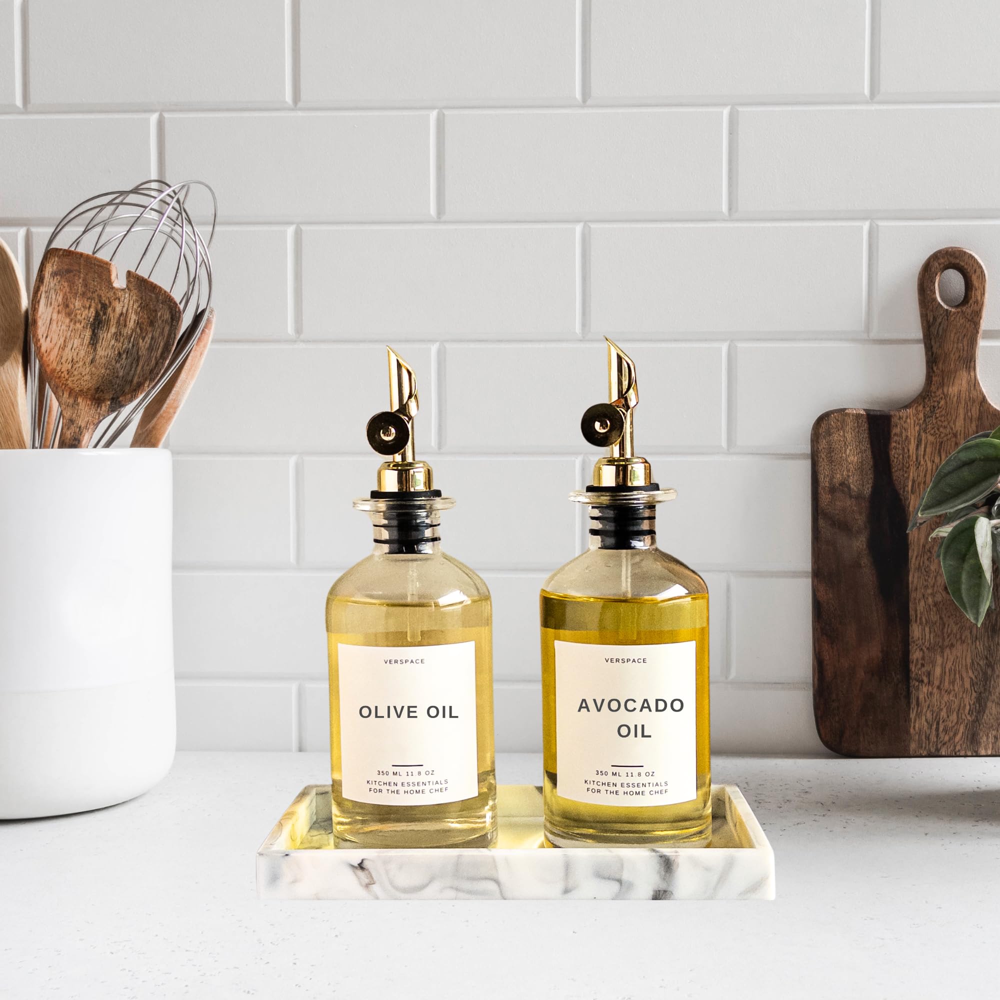 Verspace Olive Oil Dispenser For Kitchen With Silicone Tray & 40 Labels ...