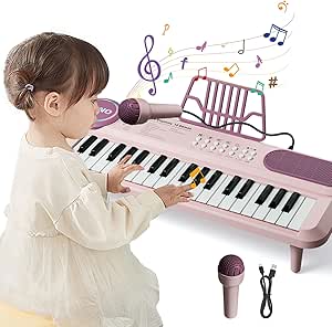 Keyboard Piano for Kids, 37 Key Pink Music Toy Baby Girls 1-3 ...