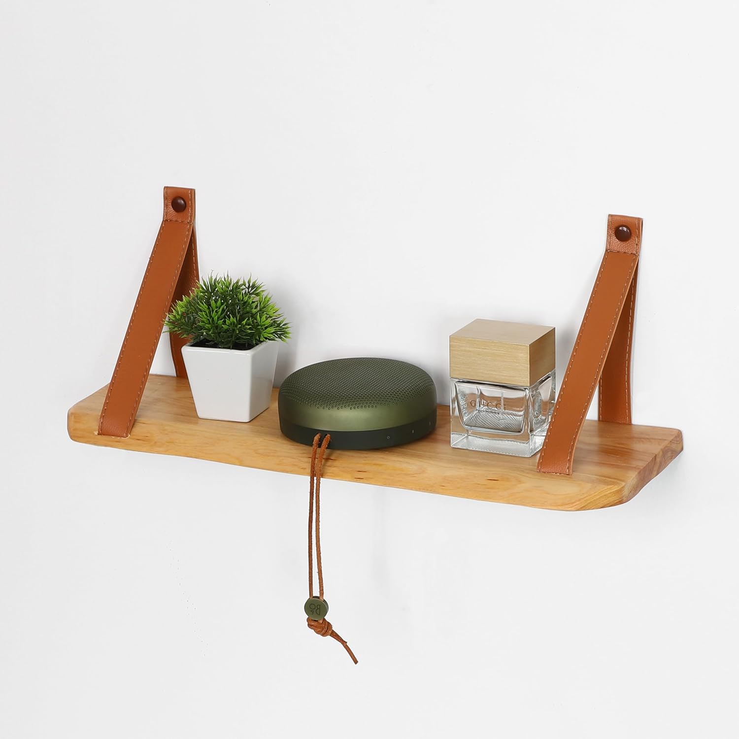 Amazon.com: [PJ Collection] Live Edge Floating Wall Shelf with Leather ...