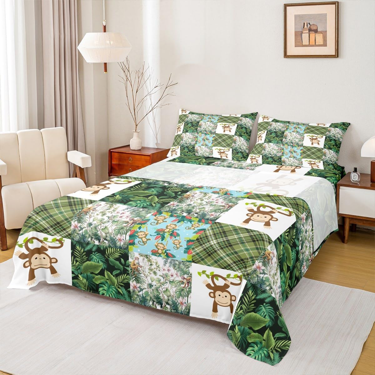 Amazon.com: Cute Monkey Kids Sheet King Size,Palm Leaves Tropical ...