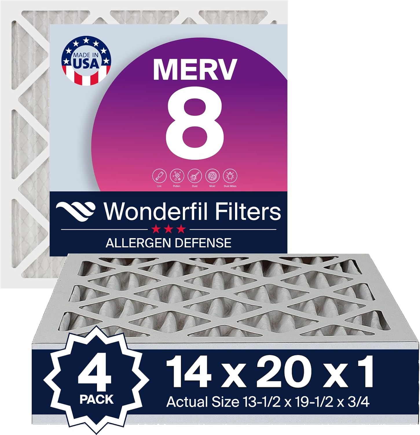 14x20x1 MERV 8 Air Filter (4-Pack) | Wonderfil Filters | Pleated HVAC ...