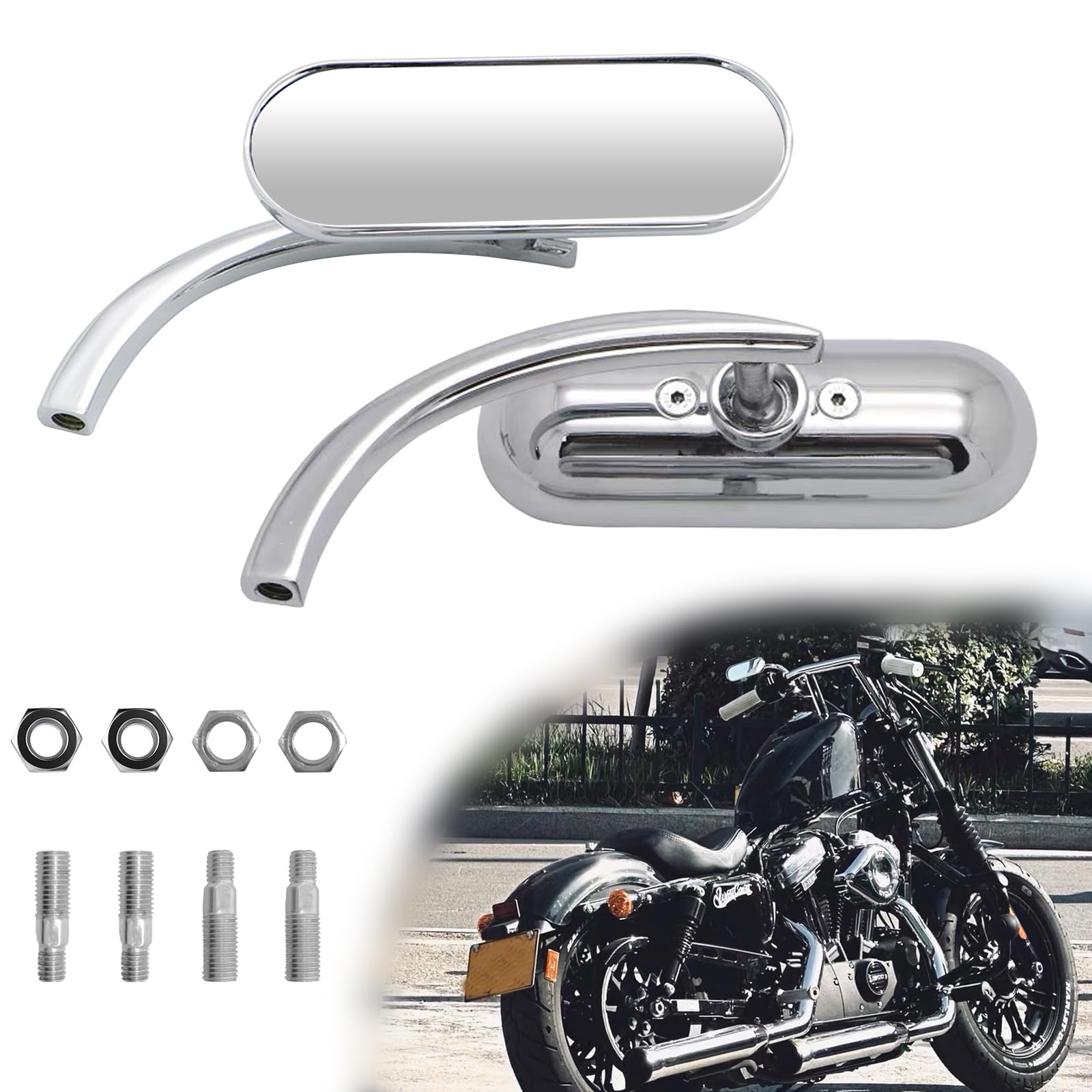 Amazon.com: Oval Shape Motorcycle 8mm 10mm Mirrors, Chrome Upgrade ...