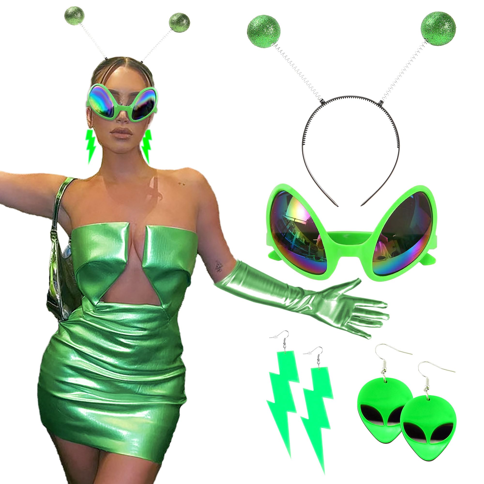 Snapklik.com : 6 PCS Green Alien Headband Antenna Headband Alien ...