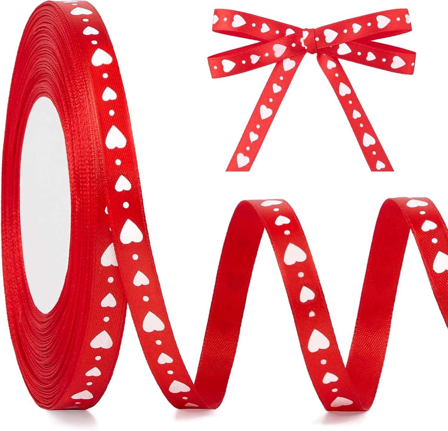 Amazon.com: CLUEWR 3/8 Inch Valentine’s Day Ribbon, 50 Yards Red Heart ...