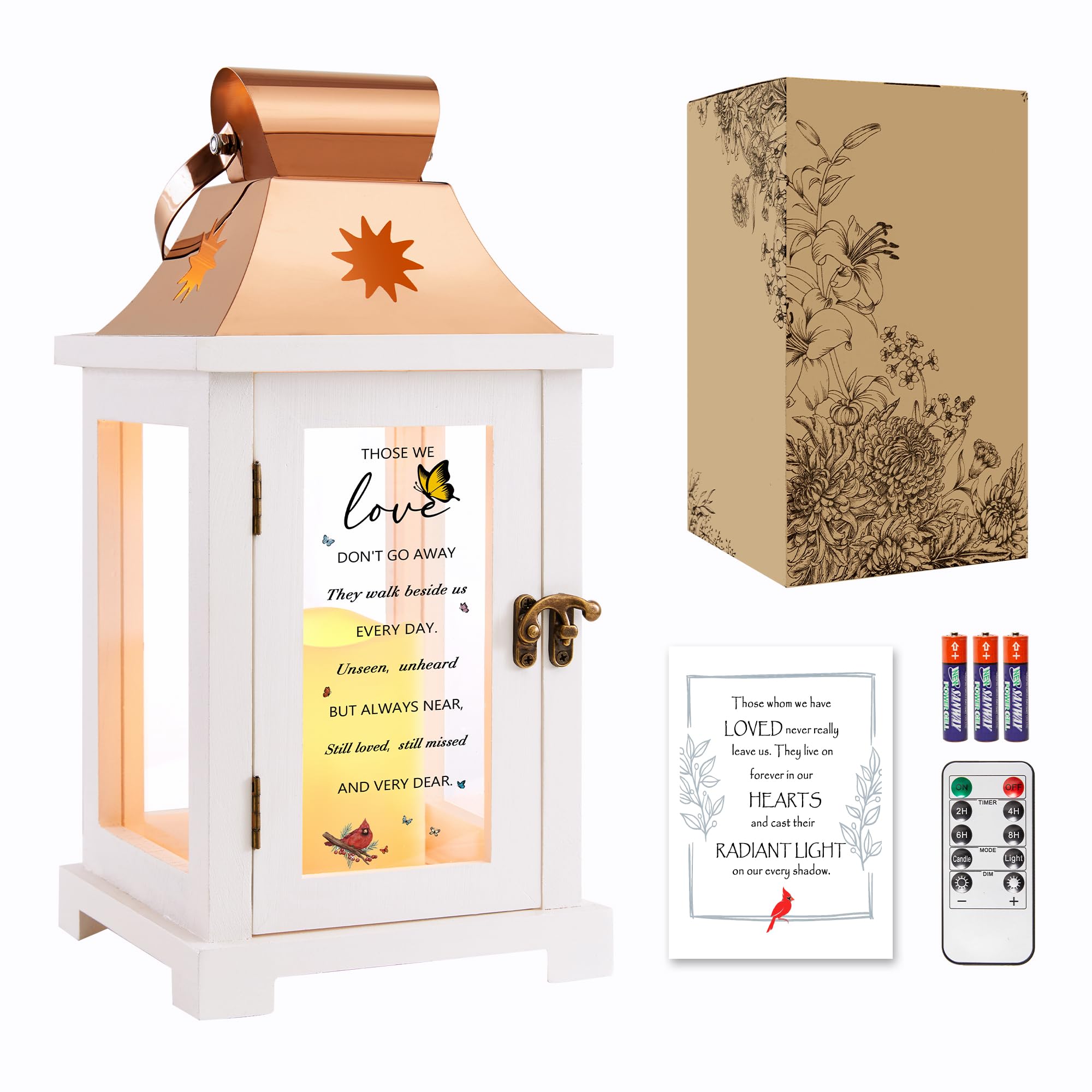 WOODEXPE Sympathy Gift Memorial Lantern with Flickering LED Candle and ...