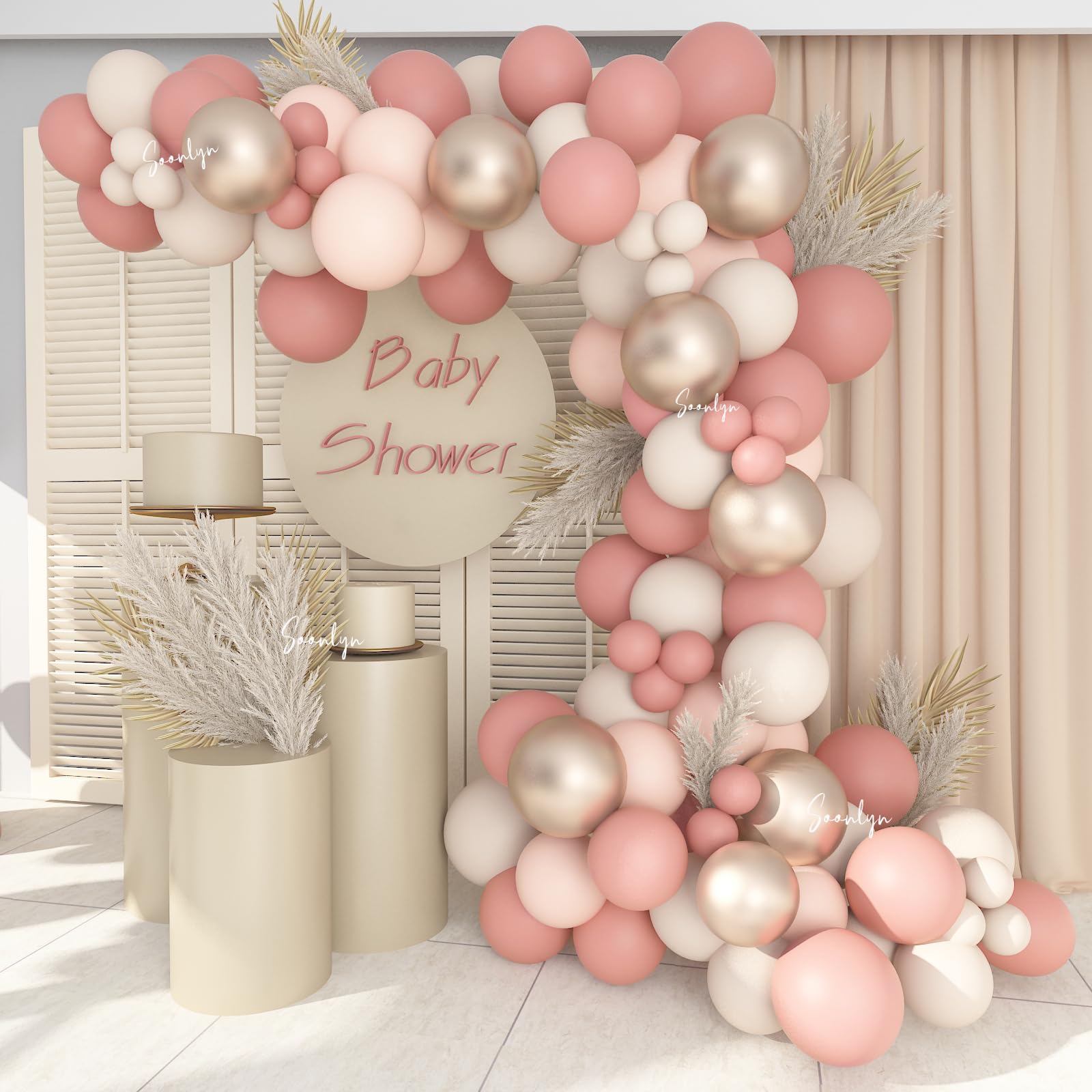 Amazon.com: Soonlyn Boho Balloon Arch Kit 13ft, 12In Pink Fall Baby ...
