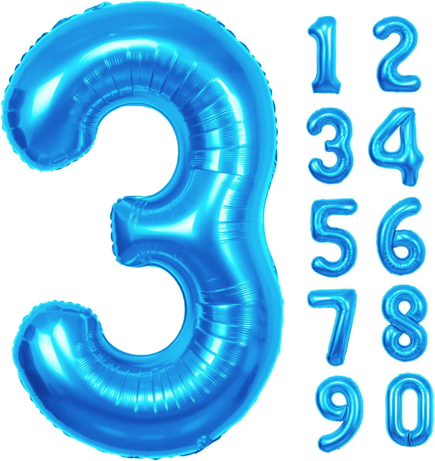 Amazon.com: 40 inch Light Blue Number 3 Balloon, Giant Large 3 Foil ...