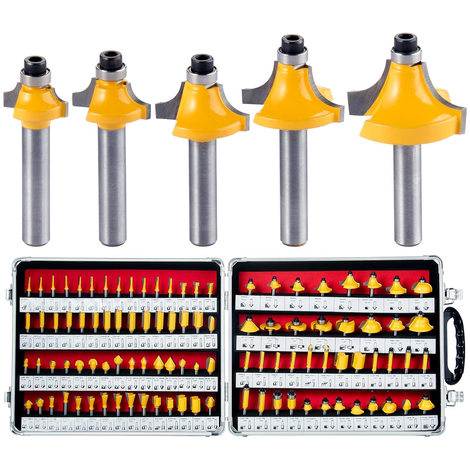 XaXmTee 100 Pcs Shank Router Bit Set 1/4" Router Bit Kit with Aluminum ...