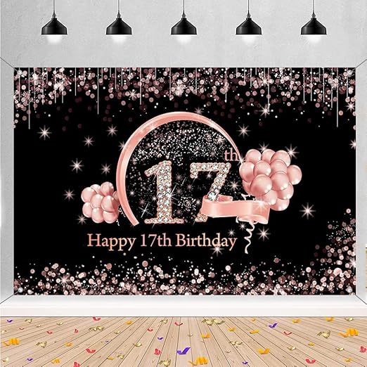 Amazon.com : Happy 17th Birthday Decorations Backdrop Banner for Girls ...