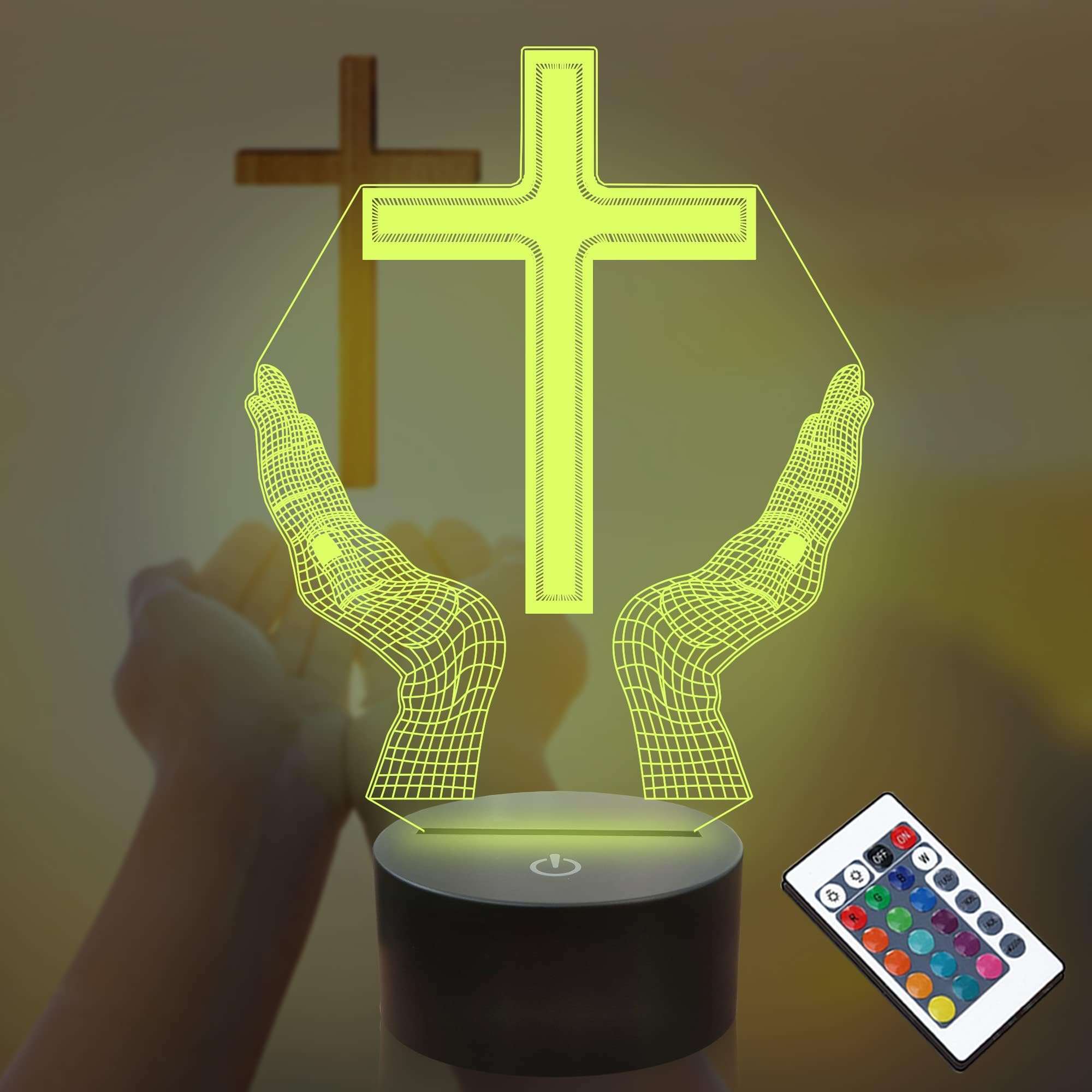 Amazon.com: Jesus Cross 3D LED Night Light for Friends Xmas Easter Room ...