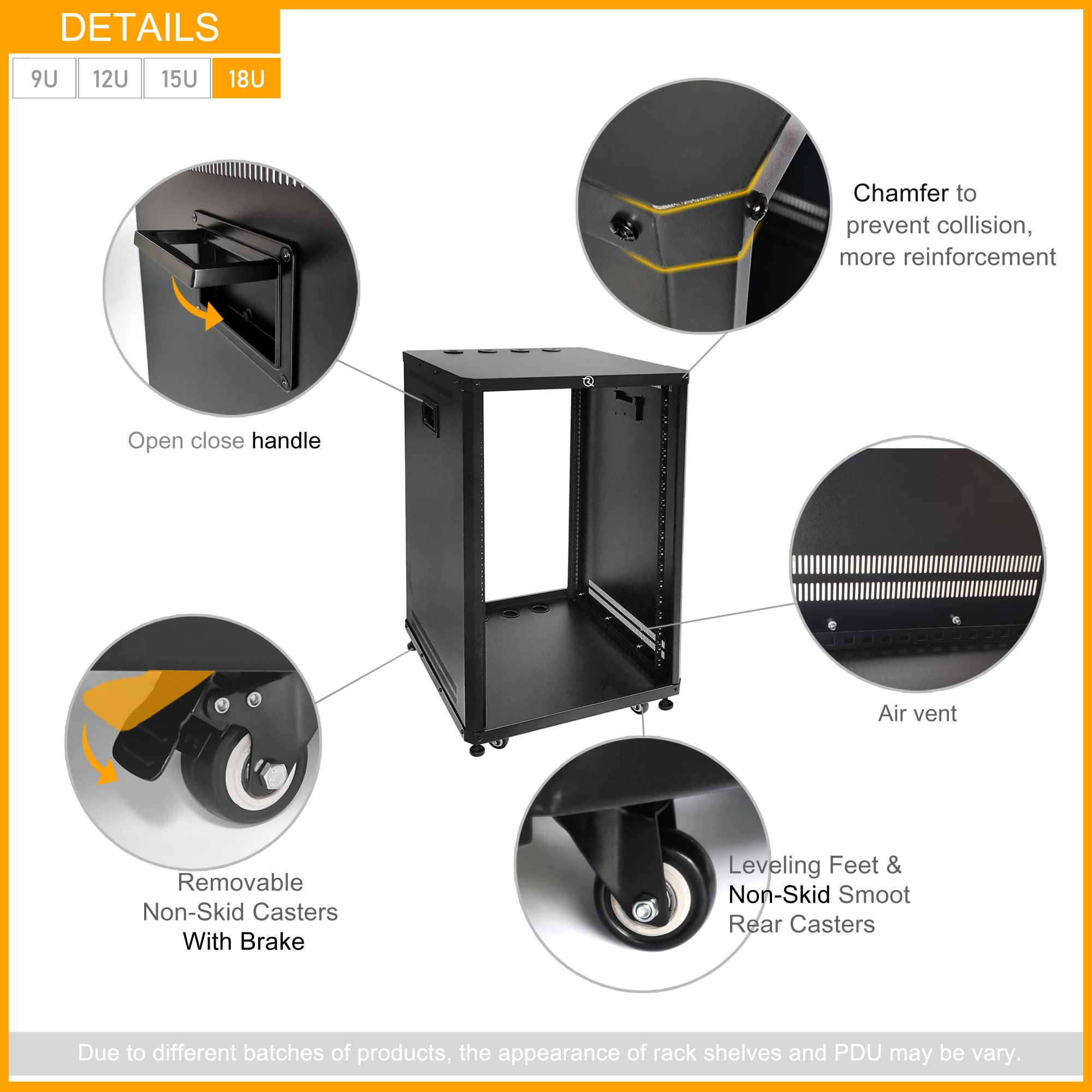 RIVECO POMU 18U Stereo & Server Rack with Caster Wheels, Rolling ...