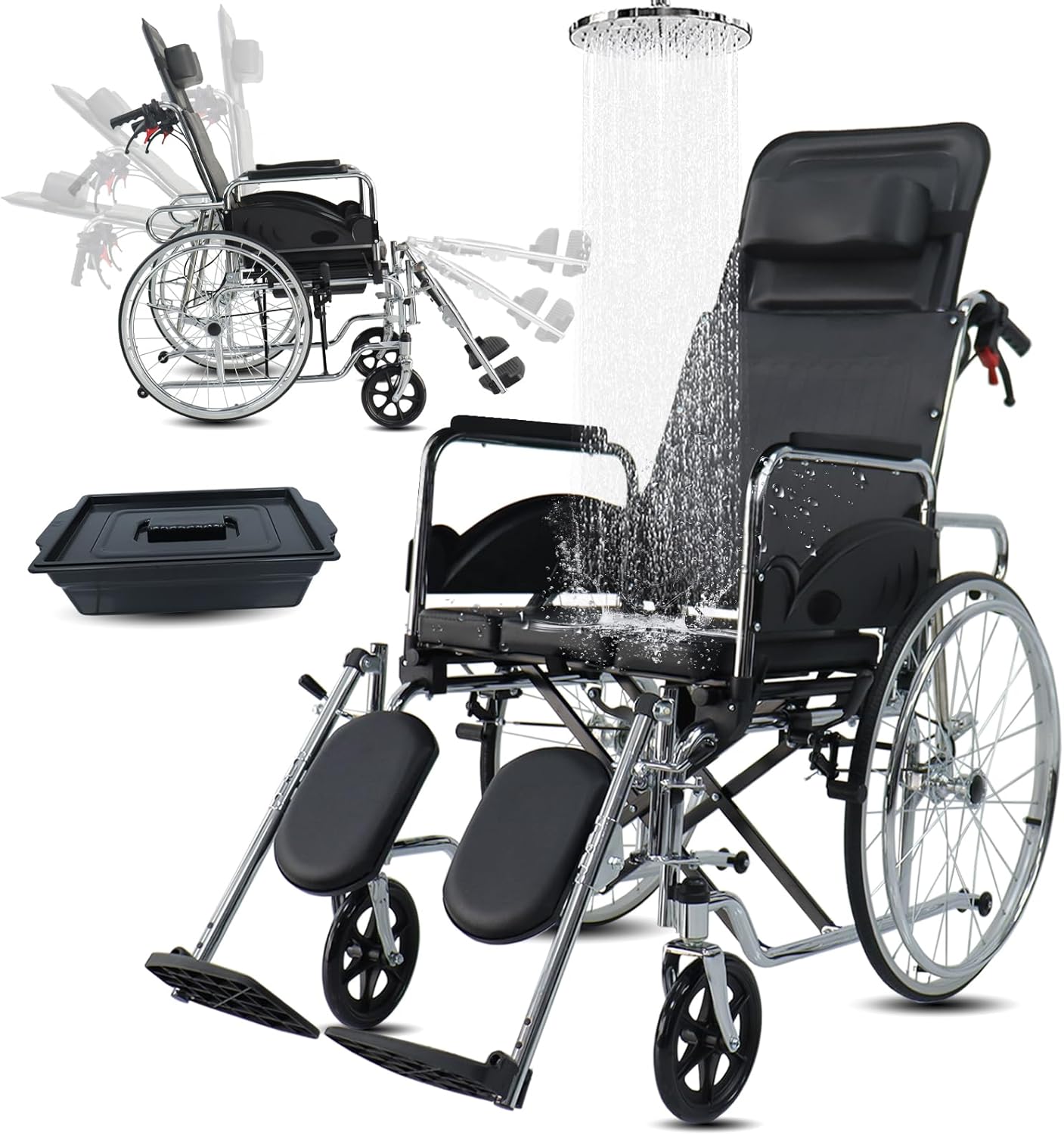 Amazon.com: Reclining Wheelchair for Adults, Swing-Away Elevating Leg Rests and Flip-Back Arms ...