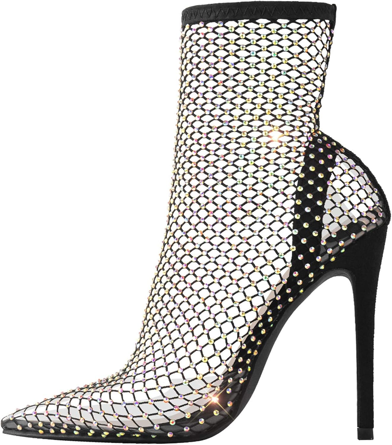 Buy Richealnana Women's Sexy Fishnets Rhinestones Sock Heeled Sandals ...