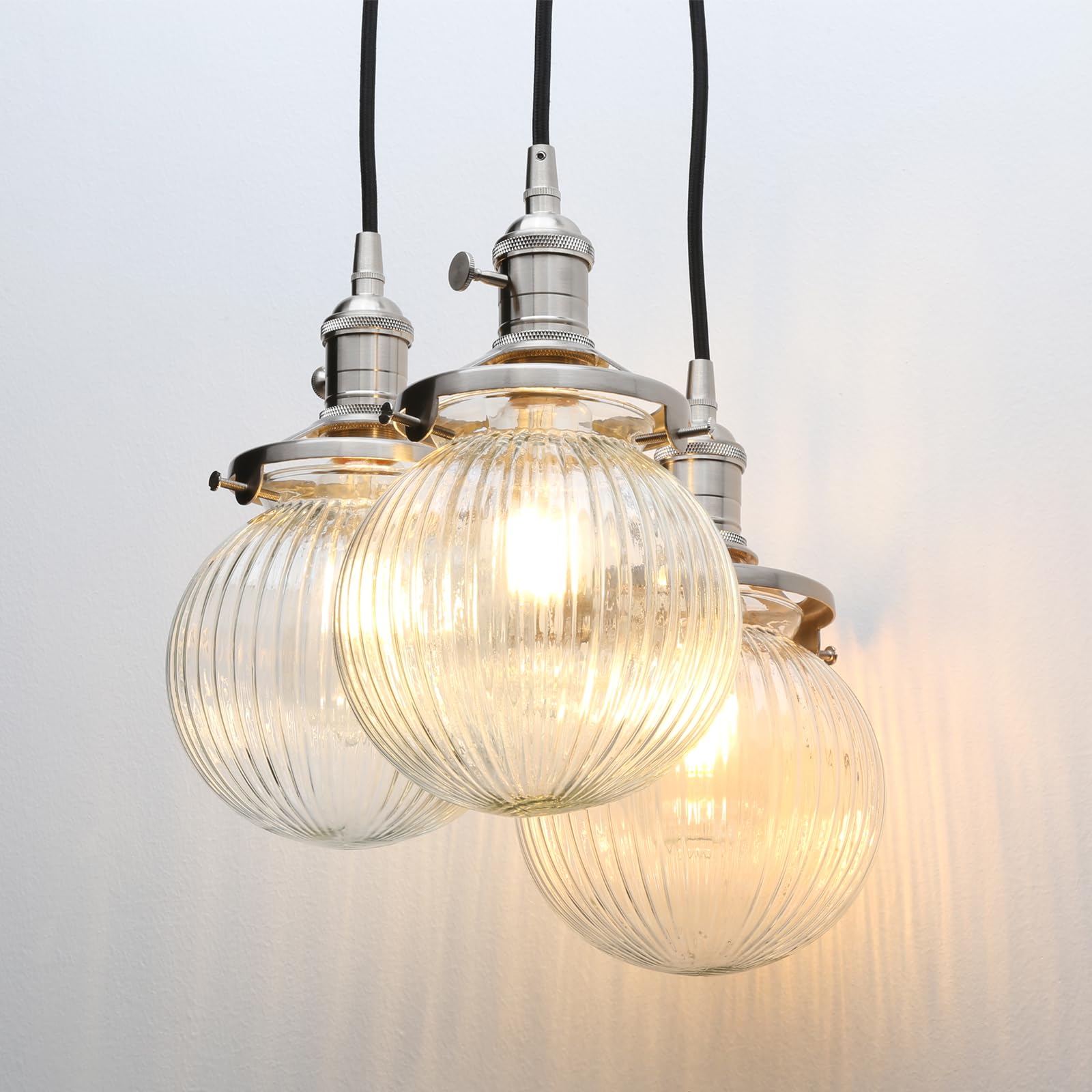 Yosoan Vintage Ribbed Glass 3 Ceiling Pendant Light with Globe ...