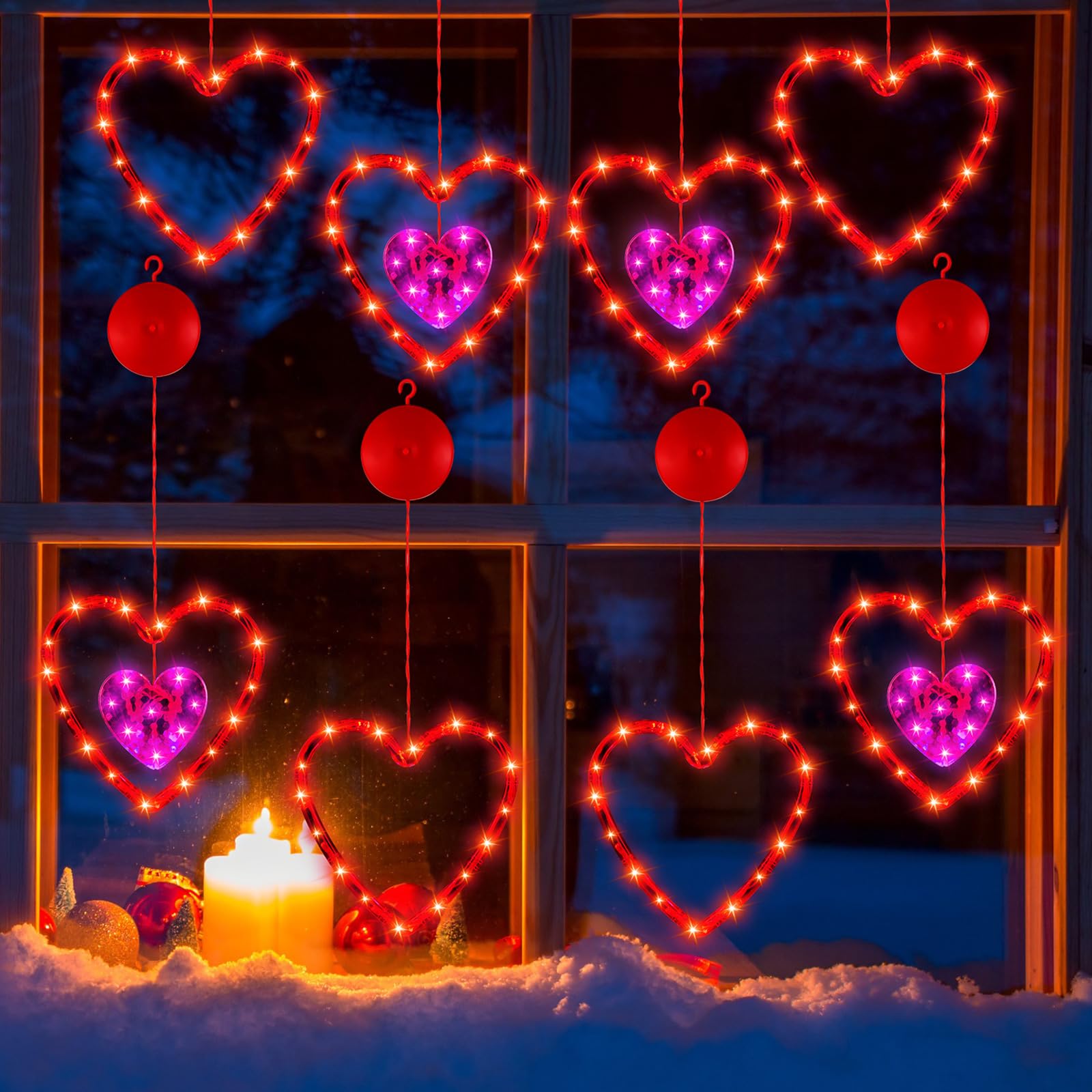 8 Pcs Heart Window Lights Decorations Battery Operated Heart Silhouette ...