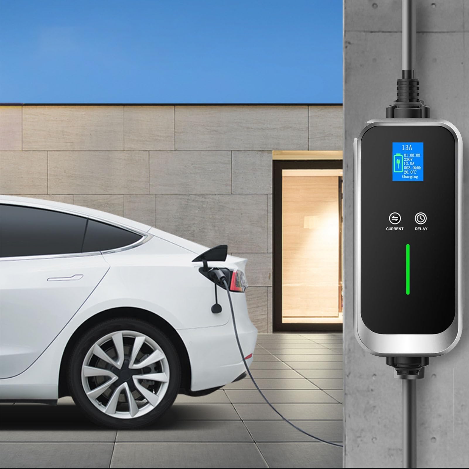 Amazon.co.jp: Ev 充電器、ポータブル 8~13a 充電ケーブル (バッグ付き)、火傷防止自動電源オフ、IP65 防水、電気自動車充電ケーブル、10M : 車＆バイク