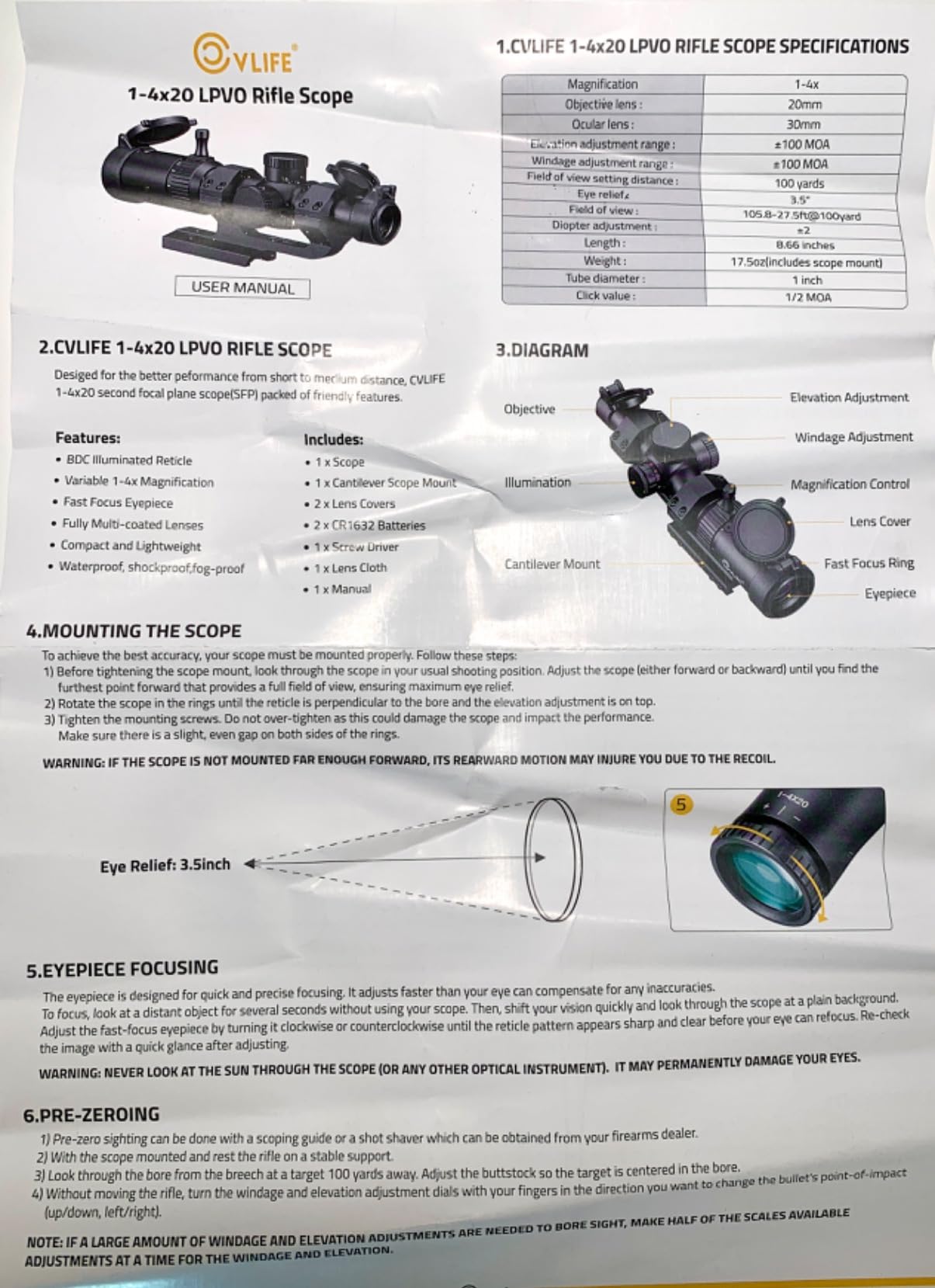 $13/mo - Finance CVLIFE JackalHowl 1-4x20 LPVO Rifle Scope with ...